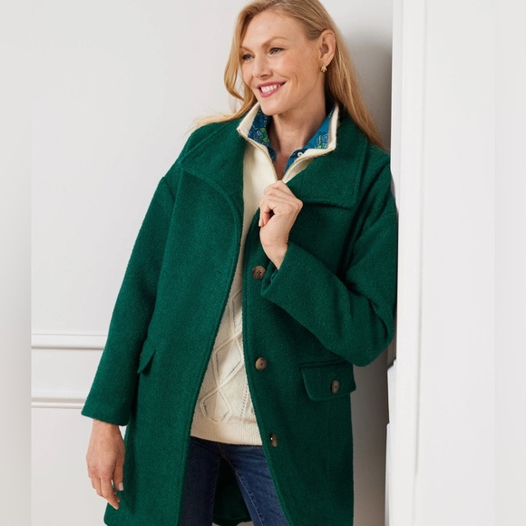 Talbots | Jackets & Coats | Talbots Boucl Mockneck Teal Wool Blend Coat ...